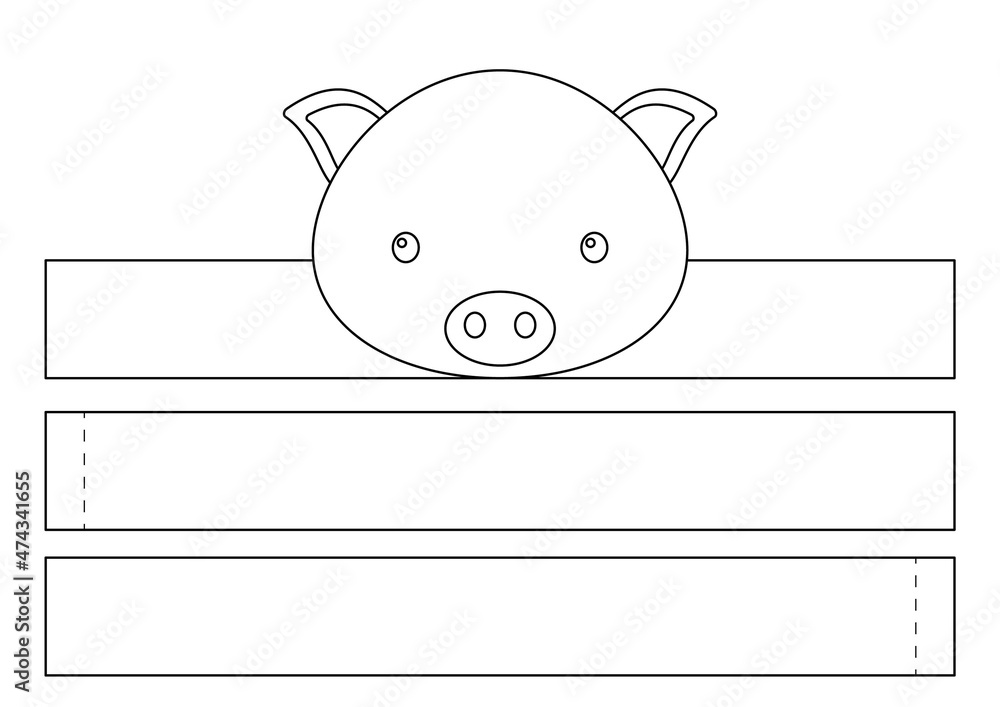 Printable pig paper crown. Diy cut party ribbon template for birthday ...