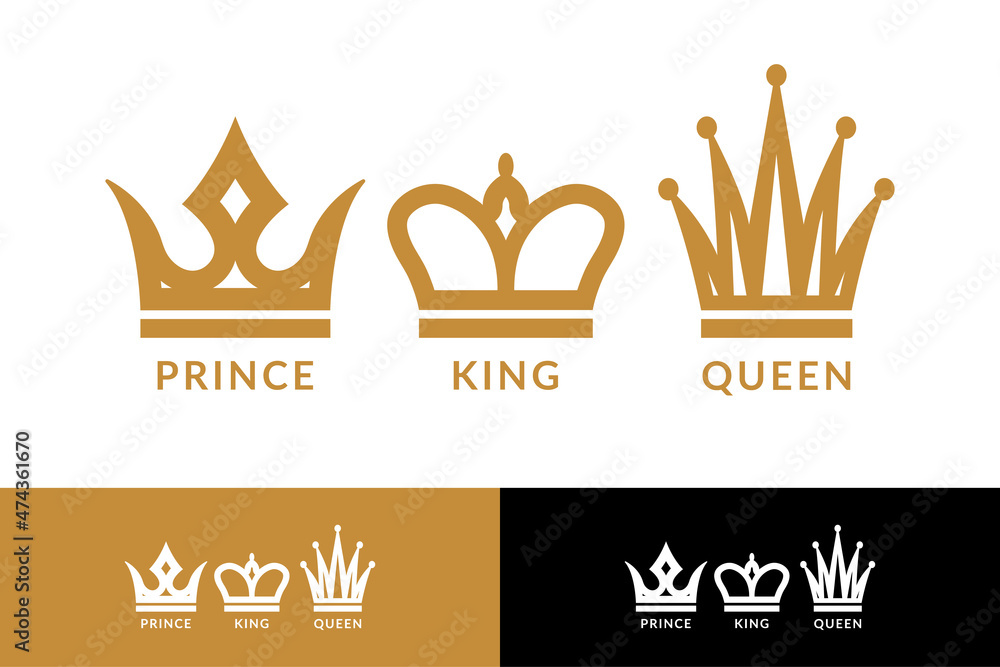 collection of three crown logos. crown of kings, queens and princes ...