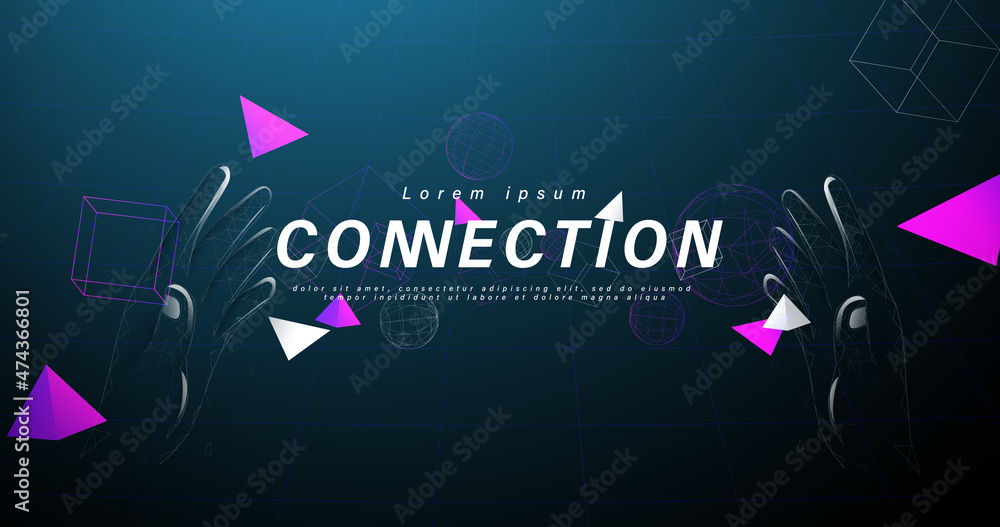 Wireframe hand in 3D virtual reality technology. Visualization and ...