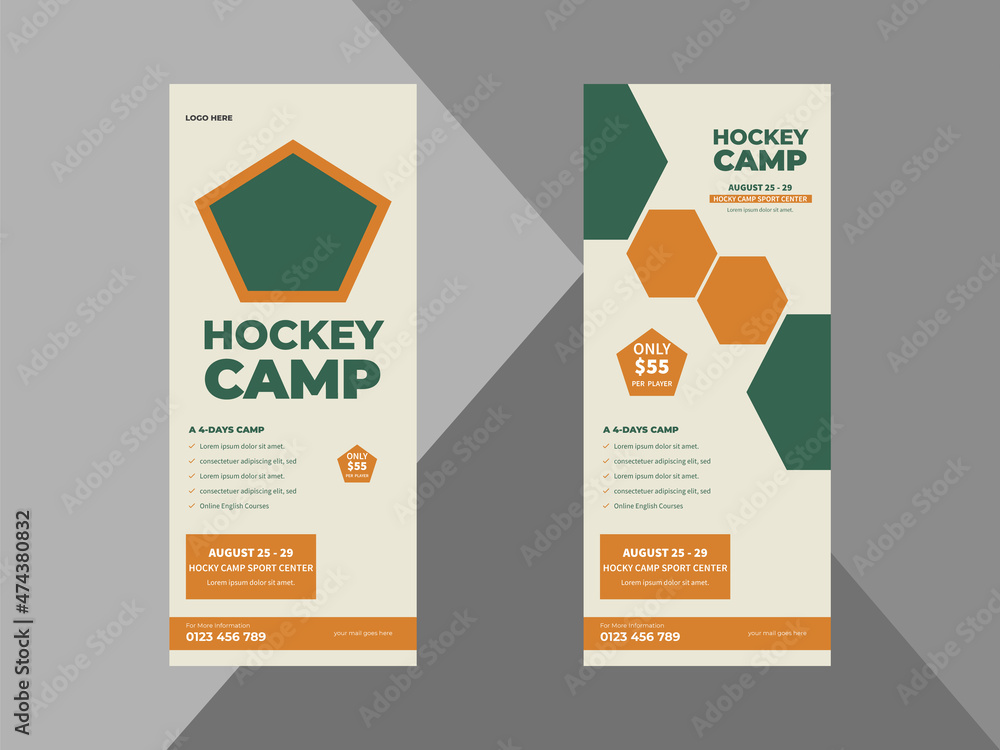 hockey camp roll up banner design template. sports event poster leaflet ...