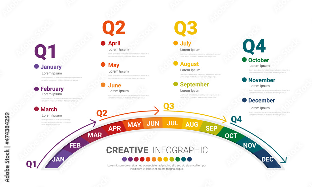 Half circle Infographic all month planners. Infographics for 12 months ...