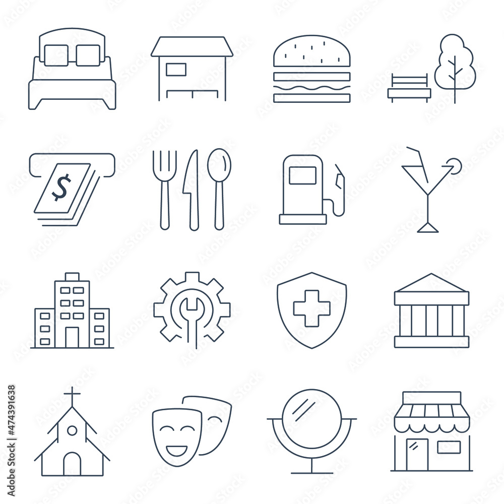 Points of Interest icons set.Points of Interest pack symbol vector ...