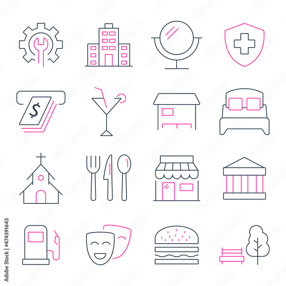 Points of Interest icons set.Points of Interest pack symbol vector ...