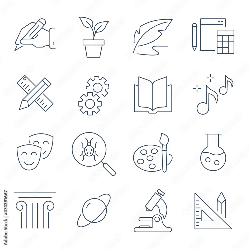 School Subjects icons set.School Subjects pack symbol vector elements ...