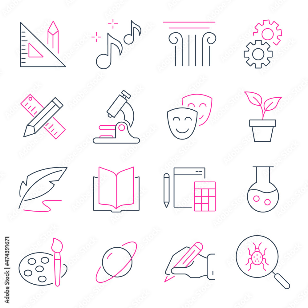 School Subjects icons set.School Subjects pack symbol vector elements ...