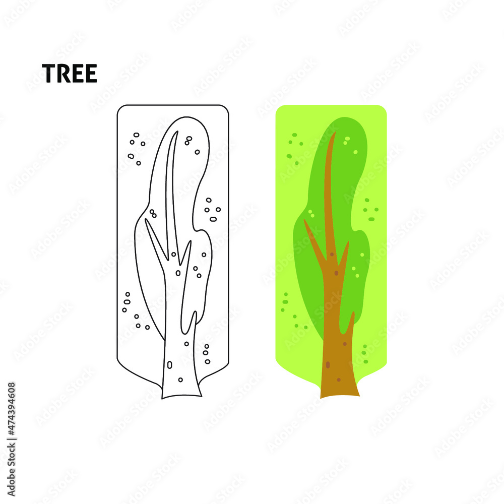 Tree Line Coloring Book. Vector Illustration of Nature Outline Object ...