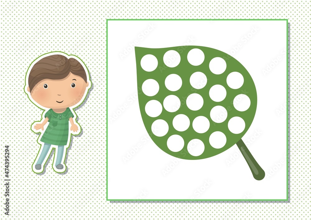 Printable worksheet. Finger painting. Cute cartoon leaf. Vector ...