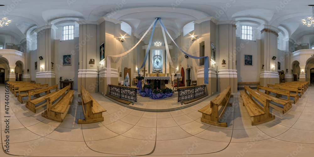 360 seamless hdri panorama view inside interior baroque catholic church ...