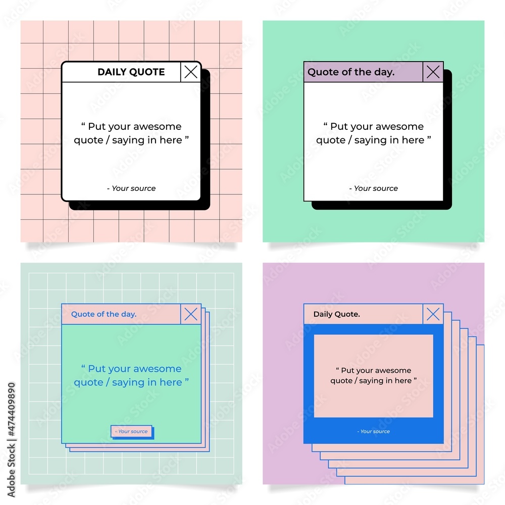 Quotes design template. Four square banner design with Old computer ...