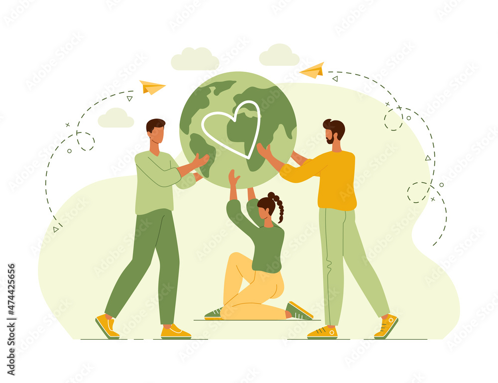 People characters trying to save planet earth. Group of ...