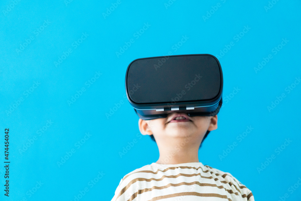 kid child toddler boy playing game on virtual reality vr glasses.future ...