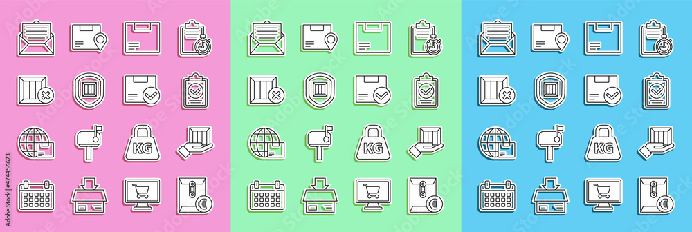 Set line Envelope with euro symbol, Delivery hand boxes, Verification of delivery list clipboard ...