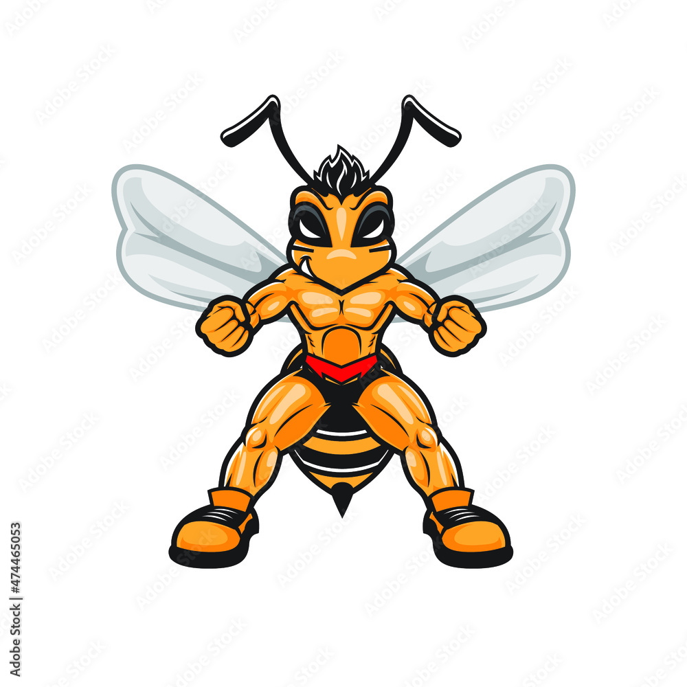 Muscular bee cartoon illustration Stock Vector | Adobe Stock