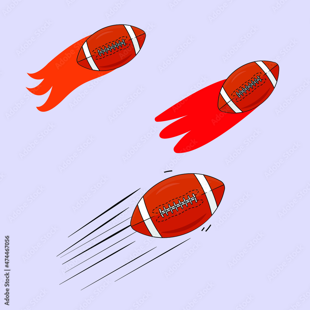 Vecteur Stock Close-up vector illustration set of a rugby balls flying ...