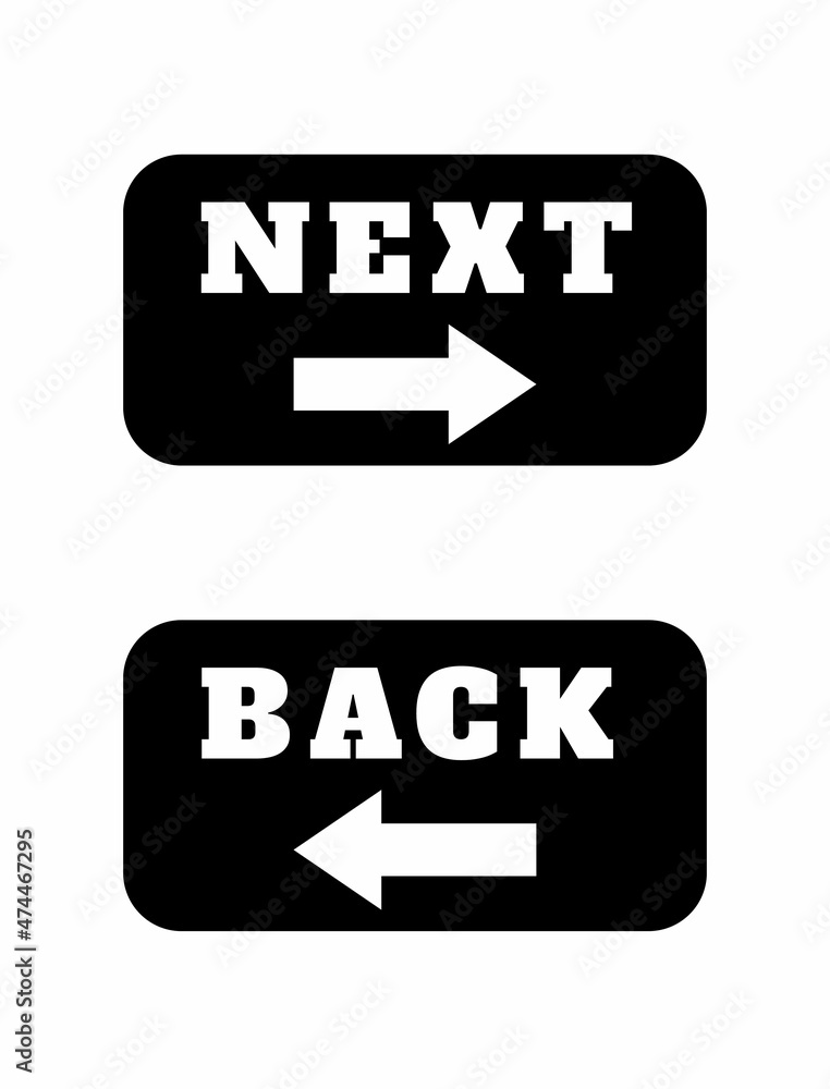 Back and next navigation signs. Arrow icons isolated on Black ...