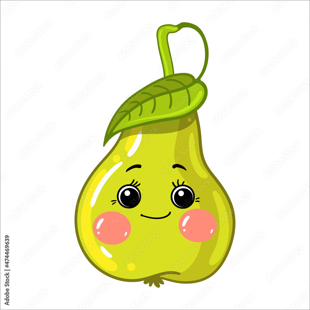 Pear vector flat cartoon character illustration. Funny happy cute happy ...