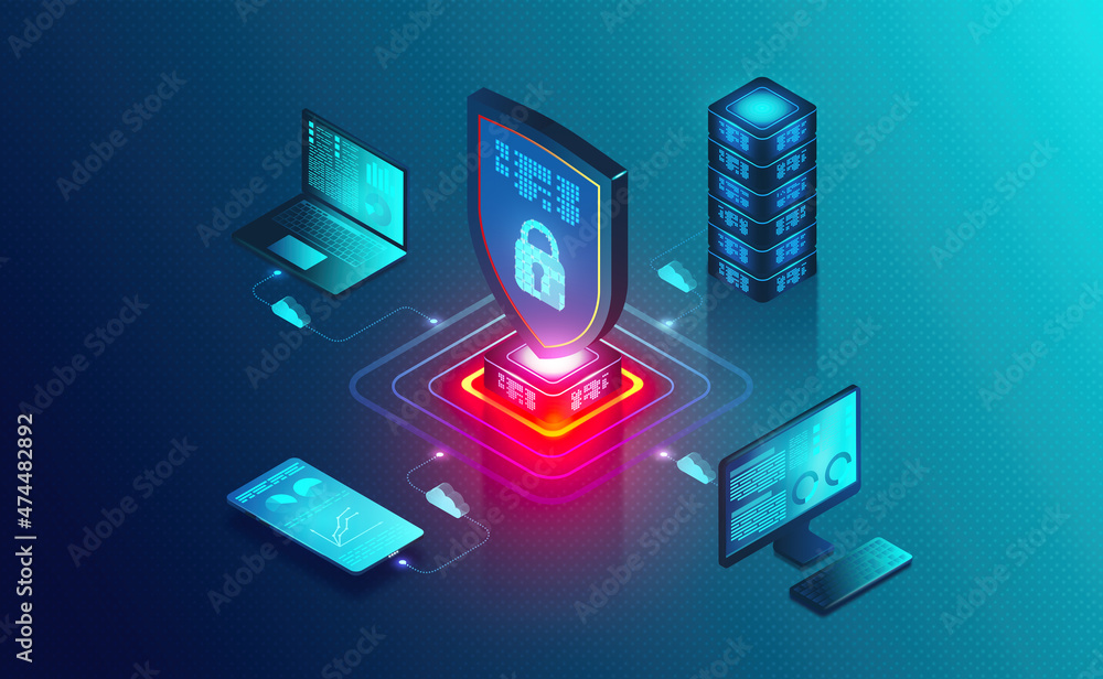 Endpoint Security - Endpoint Protection - Multiple Devices Protected Within a Network - 3D ...
