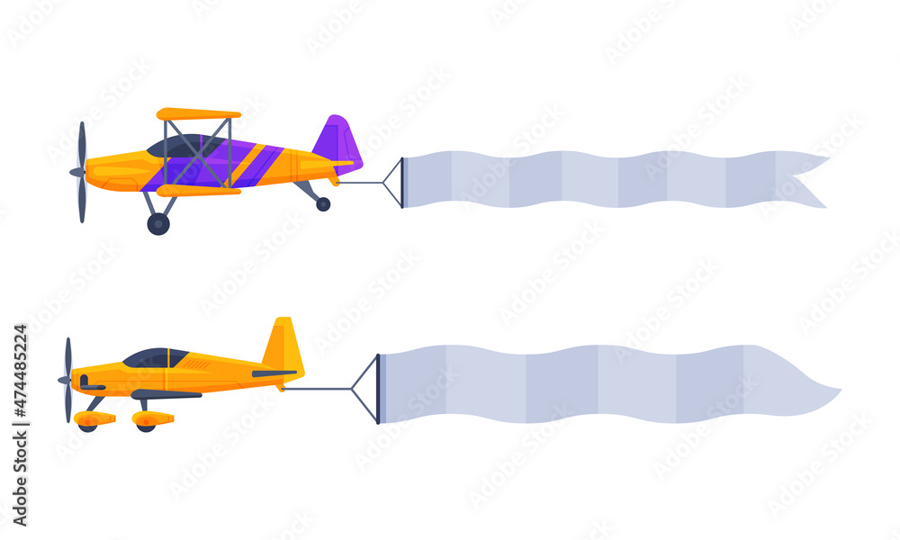 Flying Aircraft with Fluttering Blank Banner for Advertising in the Sky ...