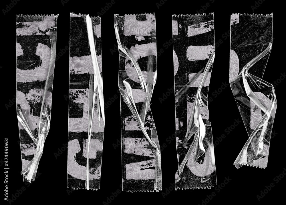 transparent adhesive tape or strips isolated on black background with ...
