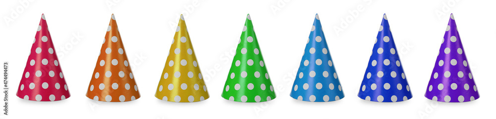 Set with different party hats on white background. Banner design Stock ...