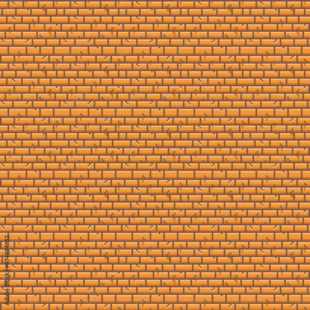 simple vector pixel art seamless pattern of cartoon red brick ...