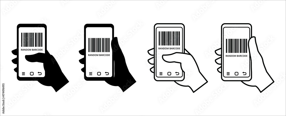 Bar code mobile phone scan illustration. Hand holding phone scanning ...