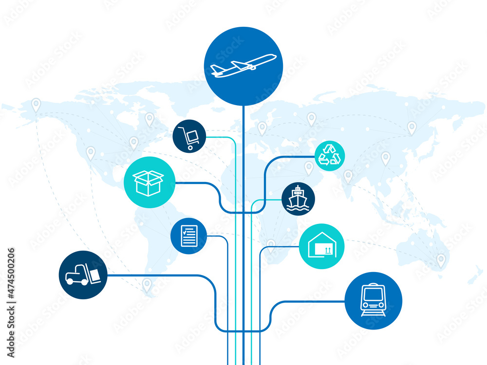 Global logistics network. Map global logistics partnership connection ...