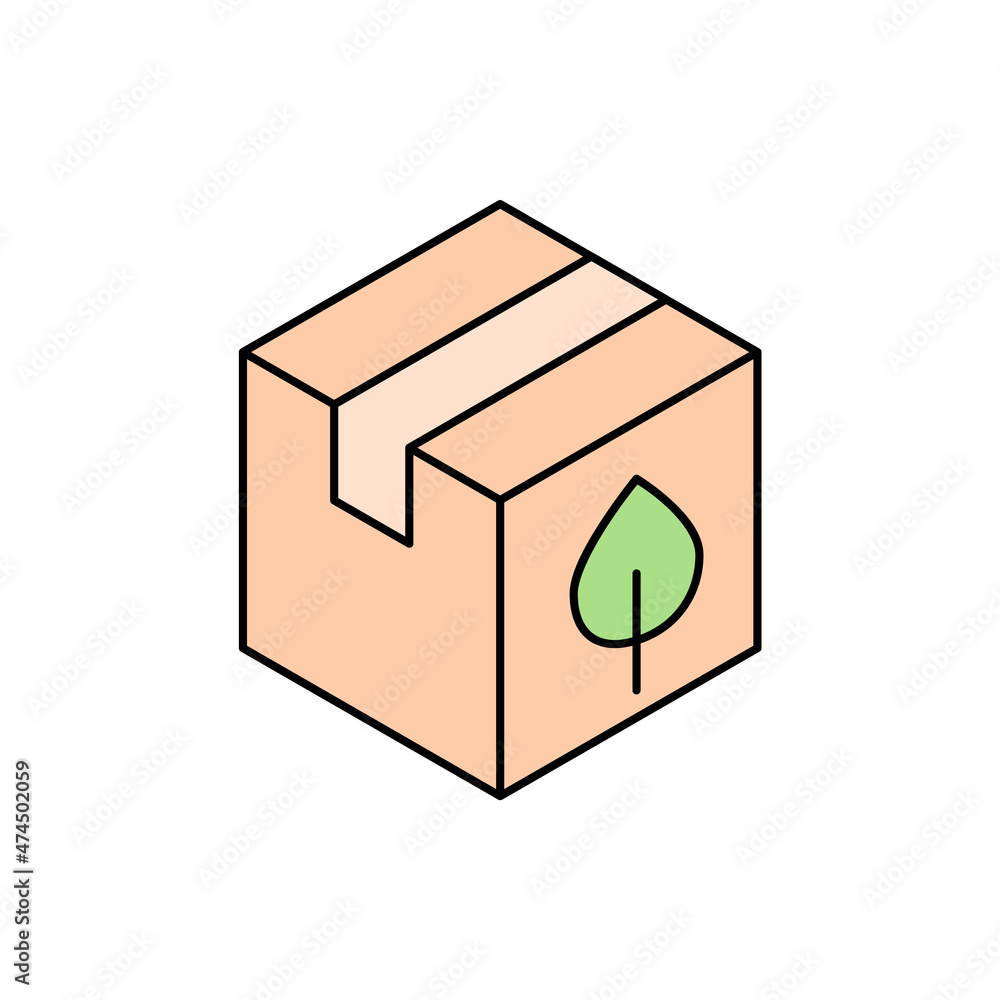 Biodegradable packaging box. Closed parcel with a green leaf ...