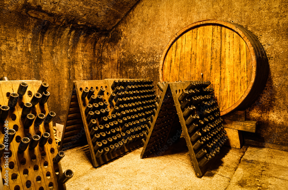 Old sparkling wine cellar for traditional method, Constant temperature ...