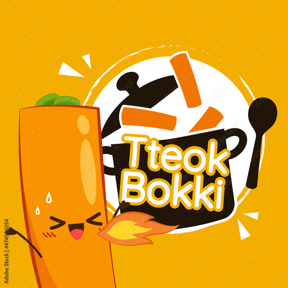 Tteokbokki noodle vector. Tteokbokki character design. Spicy rice cake ...