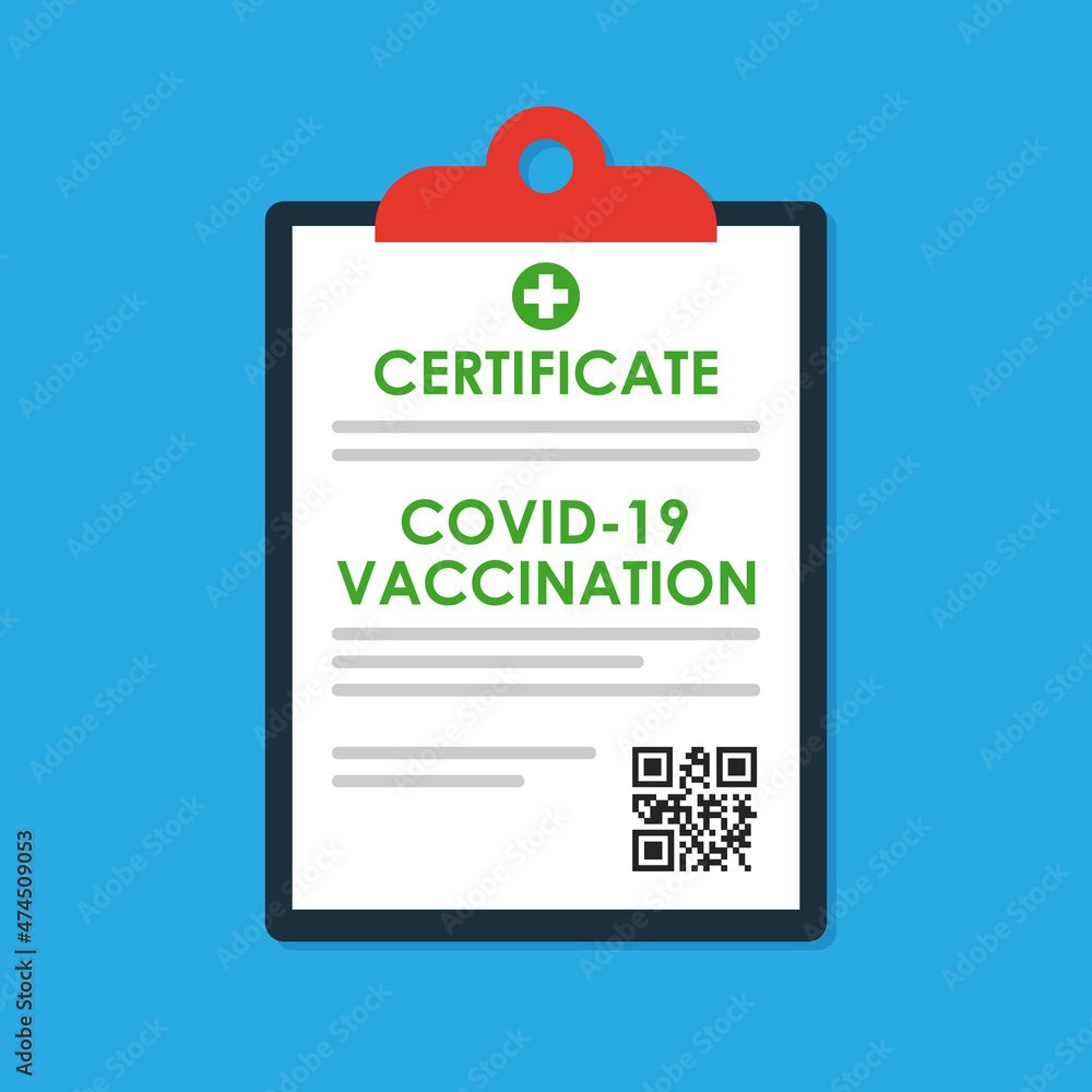 Certificate of vaccination covid 19. Flat vector illustration. Stock ...
