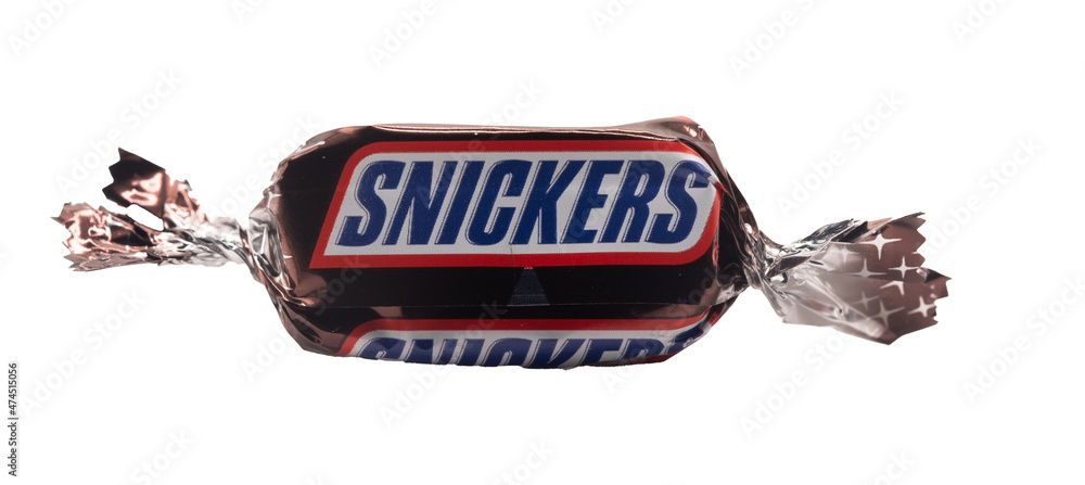 Norwich, Norfolk, UK – December 2021. Close up of a mini Mars Snickers ...