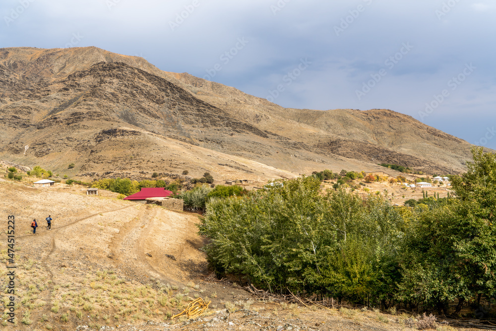 Uzbekistan, landscape and villages while hiking in the Nuratau ...