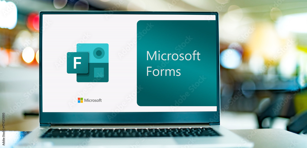 Laptop computer displaying logo of Microsoft Forms Stock Photo | Adobe ...
