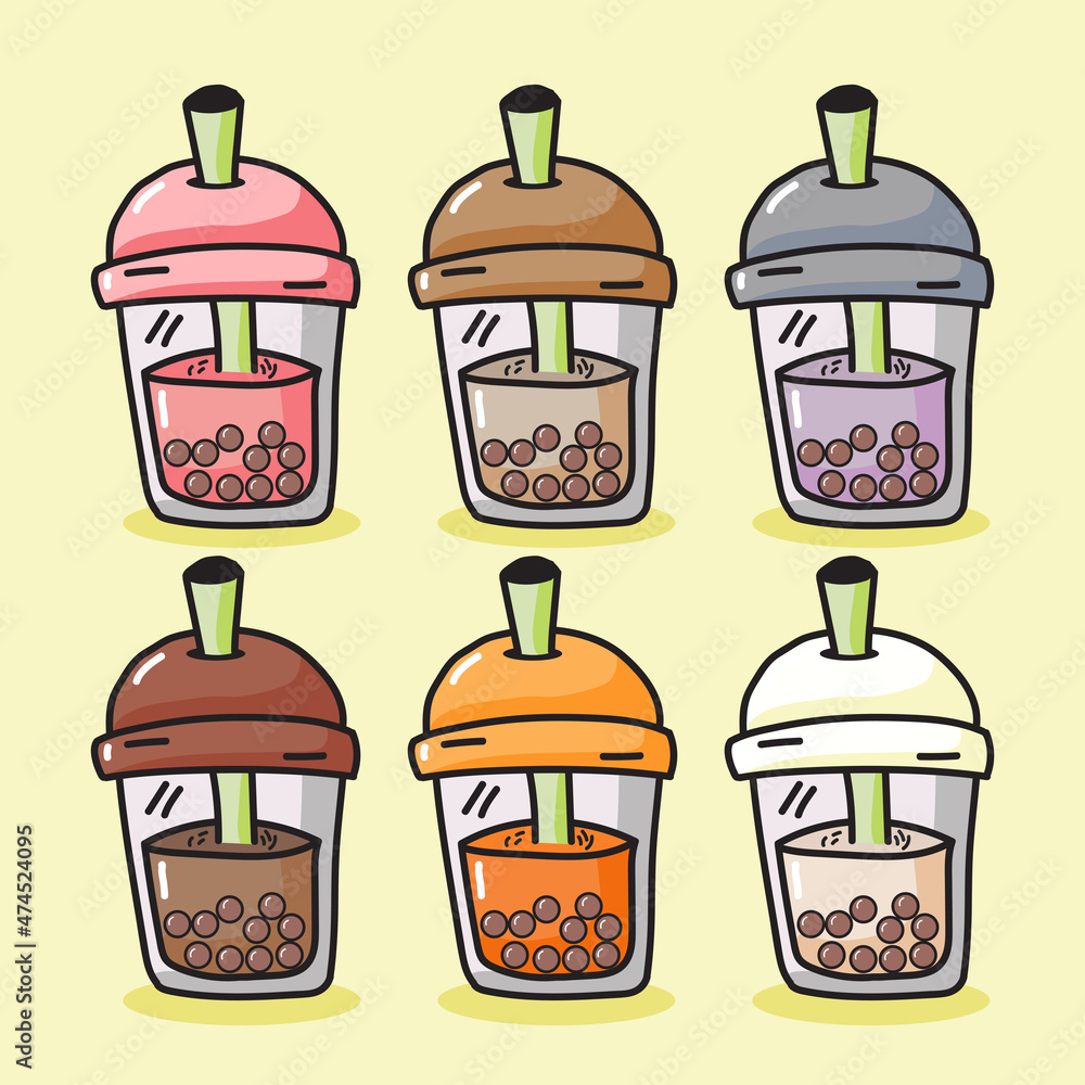hand draw boba drink with various flavors Stock Vector | Adobe Stock