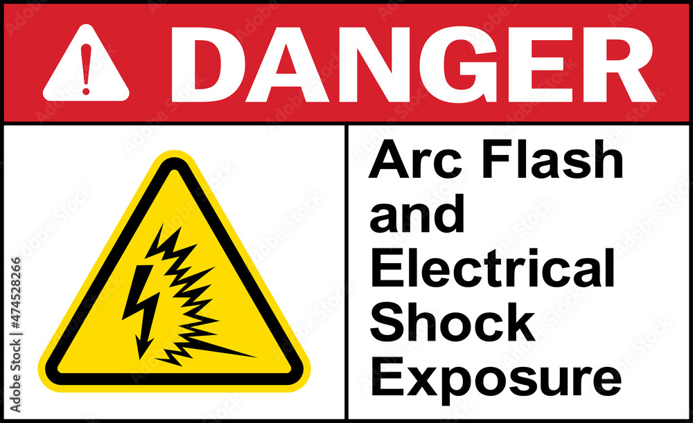 Arc flash and electrical shock danger sign. Electrical safety signs and ...