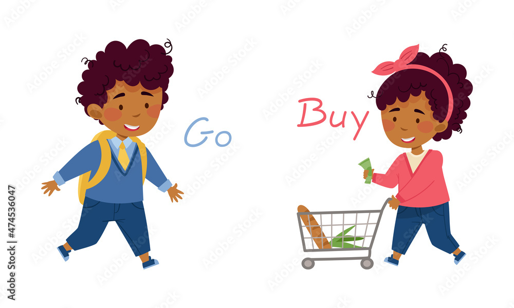 Go and buy English action verbs for kids education set. Children doing ...