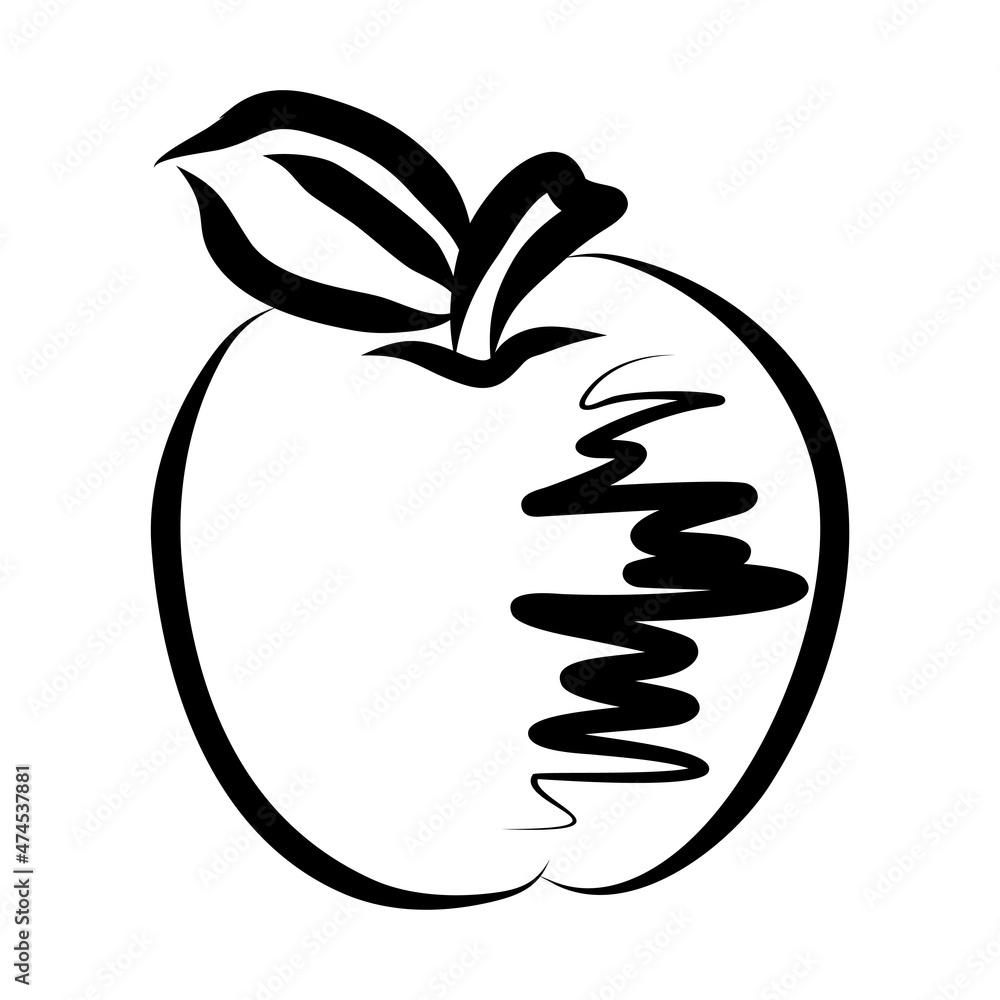 Simple outline hand-drawn apple icon. Black and white vector school ...