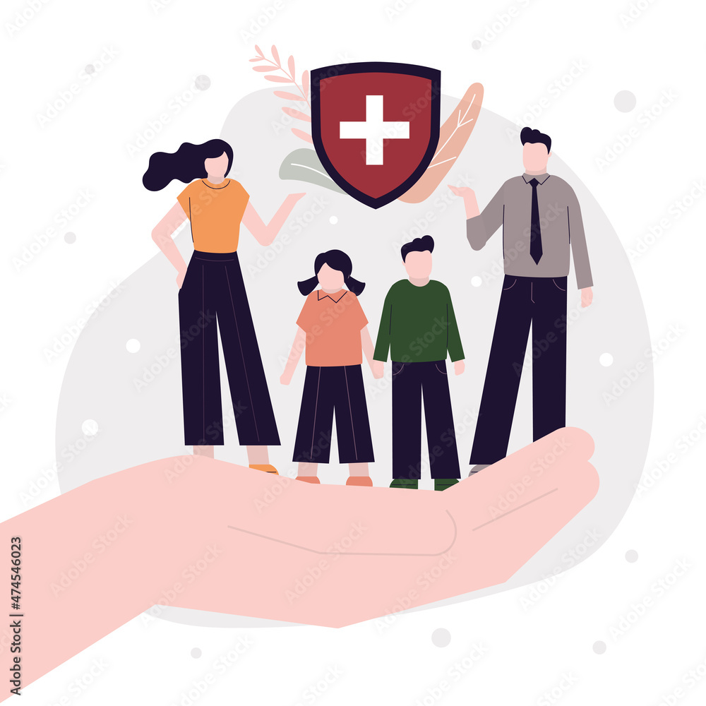 Family insurance. Hand holding parents with kids. Family security and ...