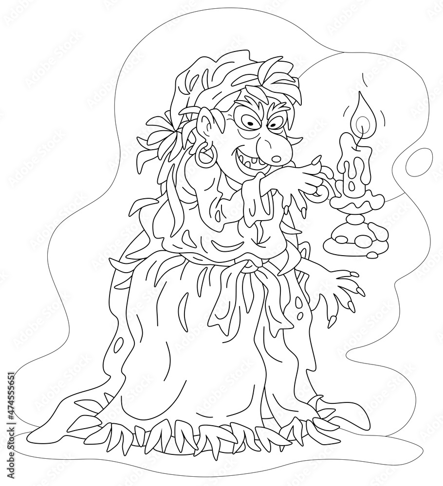 Angry witch practicing witchcraft with a burning magical candle, black ...