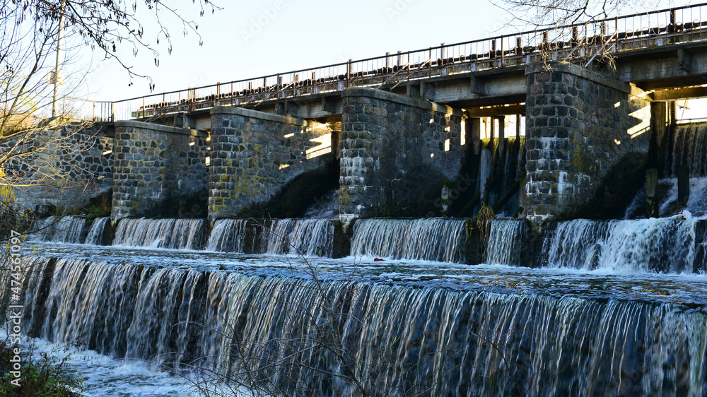 river dam. Dam water release, The excess capacity of the dam until ...