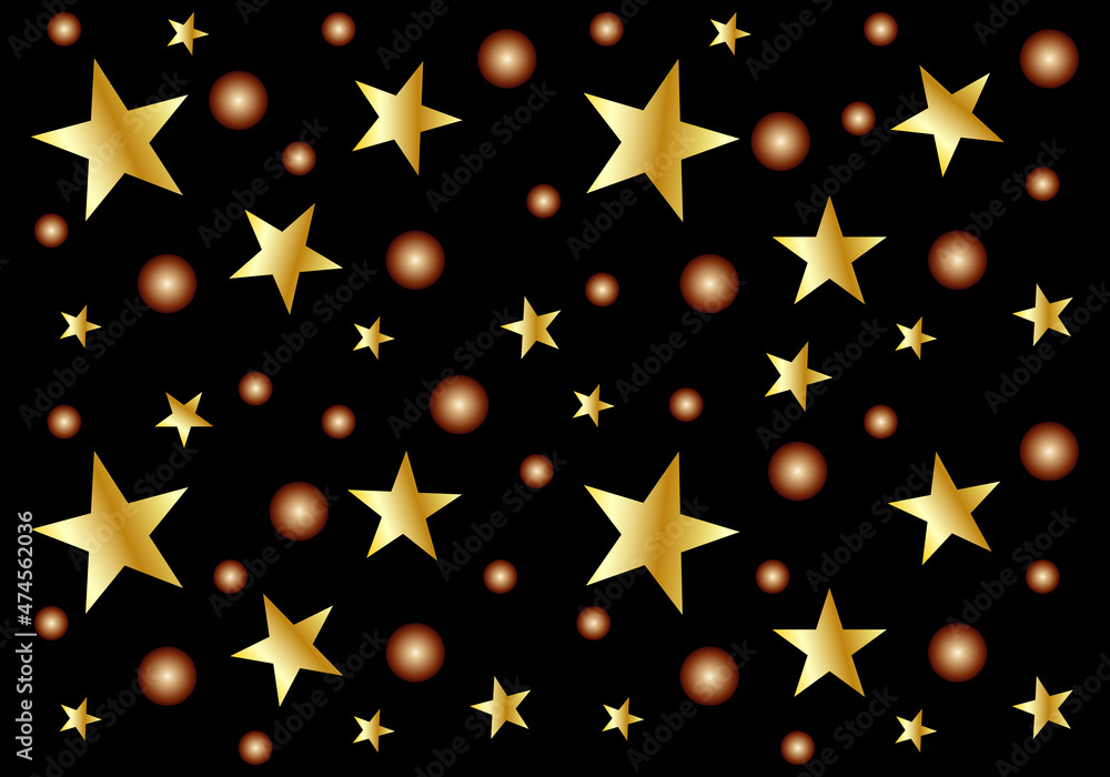 Fondo negro con estrellas doradas y bolas marrones, chocolate o café ...
