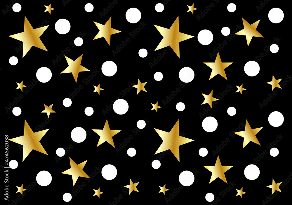 Fondo negro de estrellas doradas, y bolas blancas Stock Vector | Adobe ...