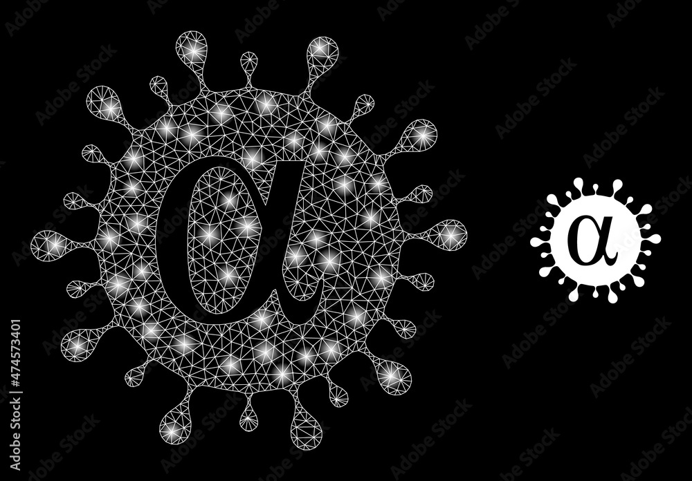 Alpha covid virus icon and glowing mesh Alpha covid virus model with ...