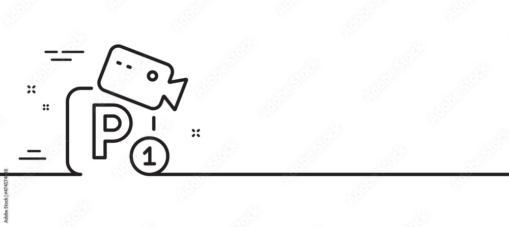 Parking with video monitoring line icon. Car park sign. Transport place ...