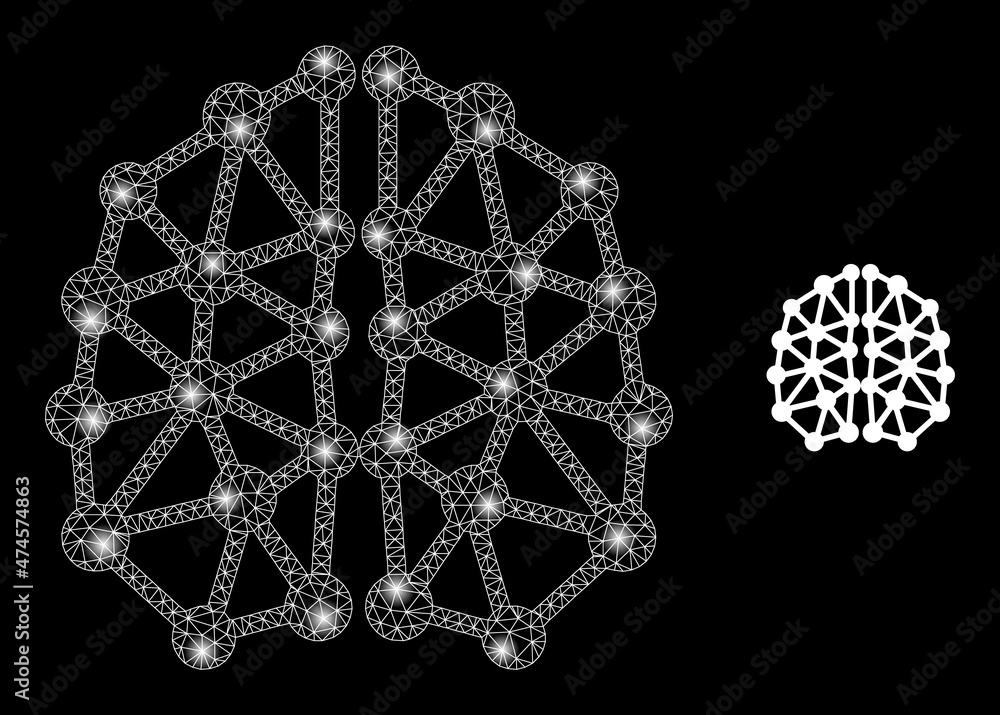 AI structure icon and constellation net mesh AI structure with glossy ...