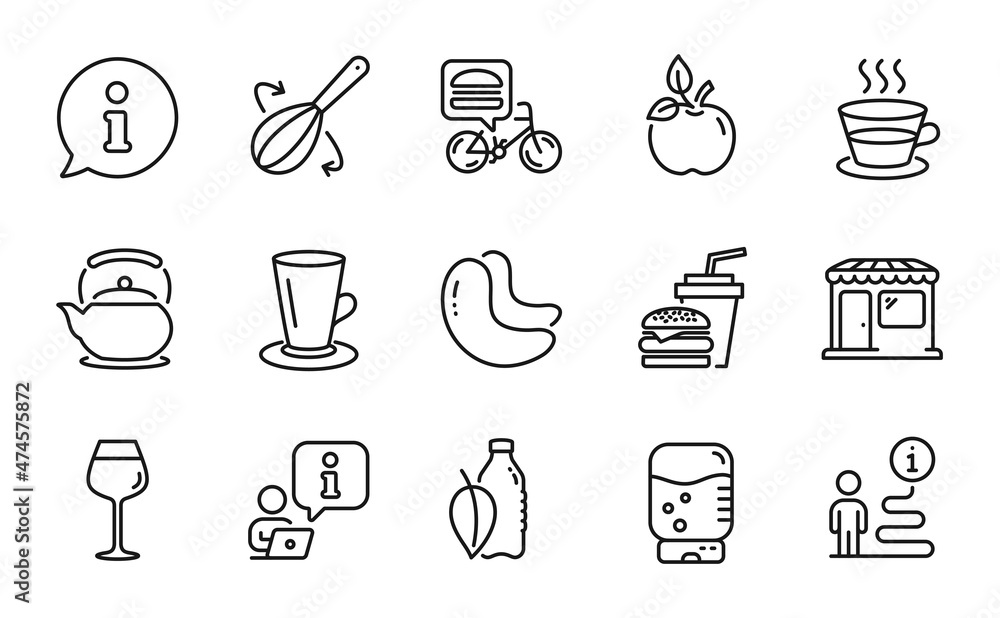 Food and drink icons set. Included icon as Cashew nut, Coffee cup ...