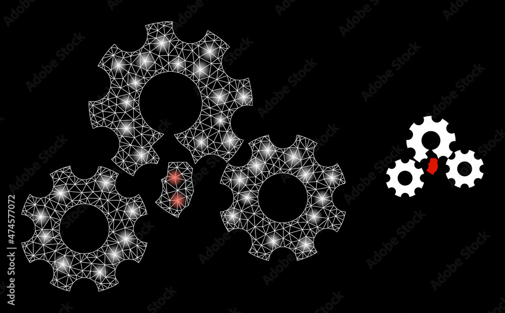 Broken gear mechanism icon and constellation net mesh broken gear ...