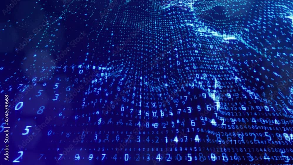 3d loop background, concept of digital data processing, calculation and visualization of ...