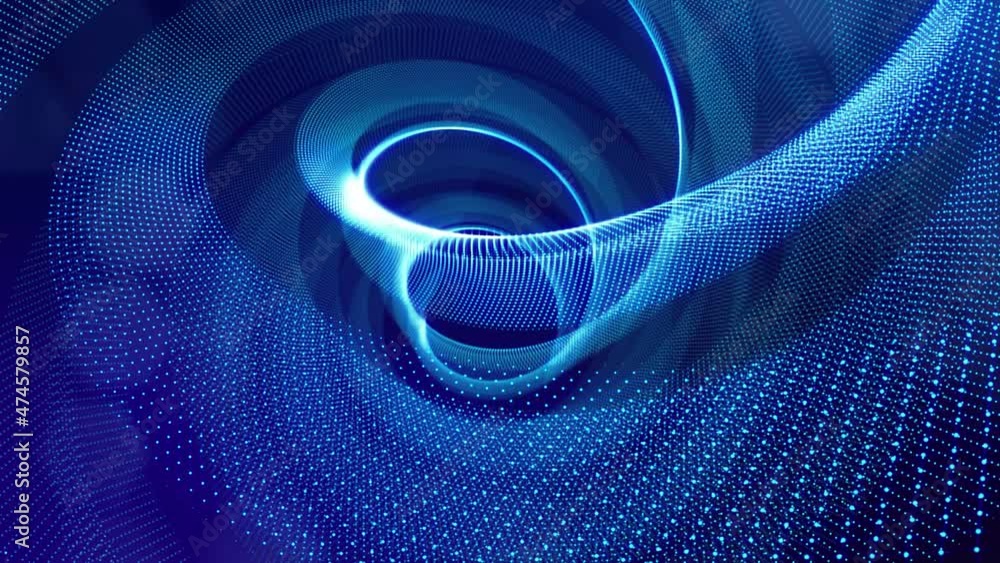 blue high tech bg with glow particles form complex spiral structure. 3d ...